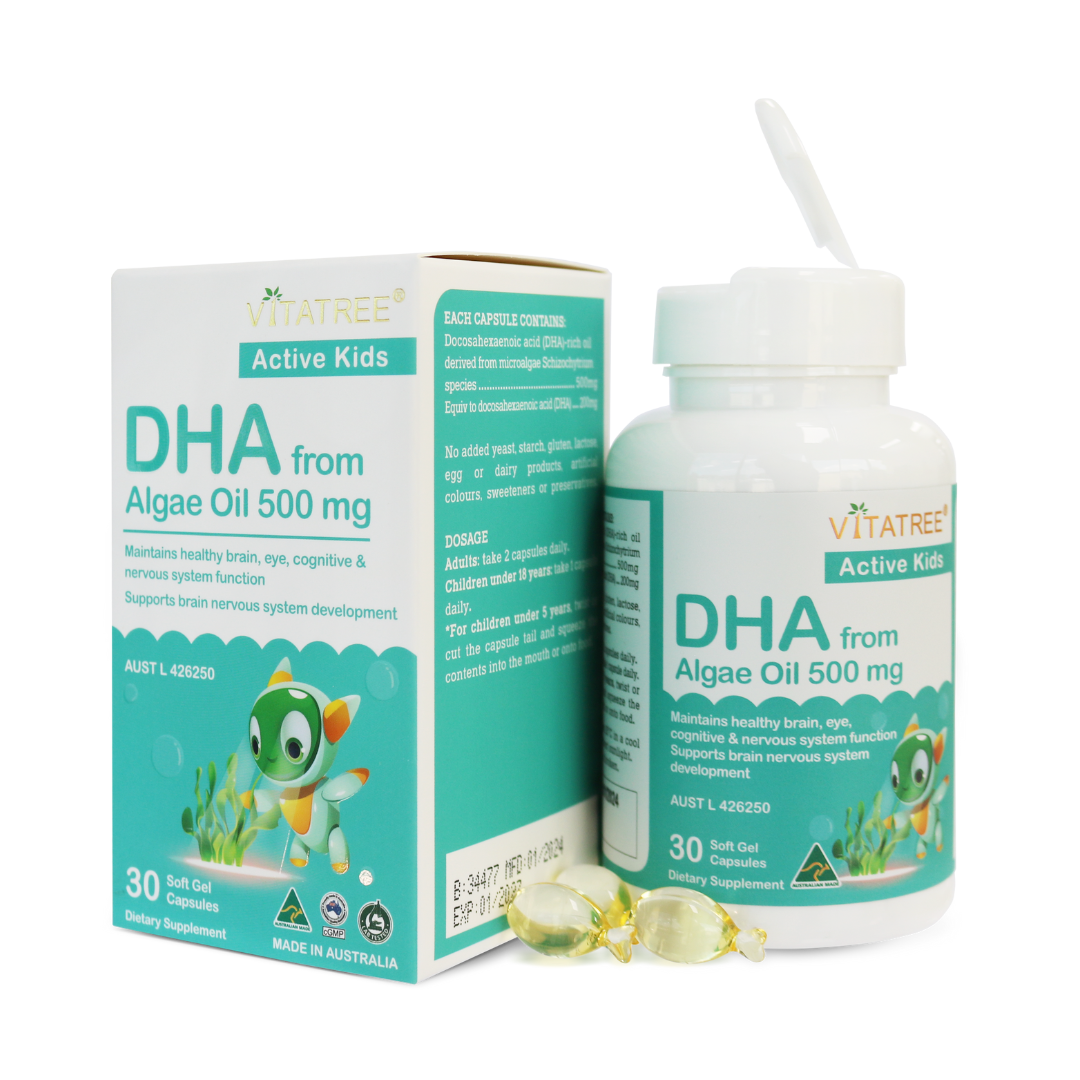 Vitatree Active Kids DHA from Algae Oil 500 mg 30 Soft Gel Capsules ...